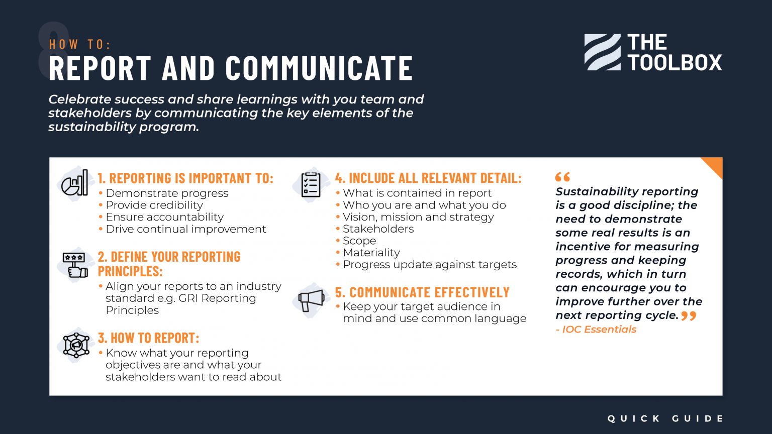 Report and Communicate - The Toolbox